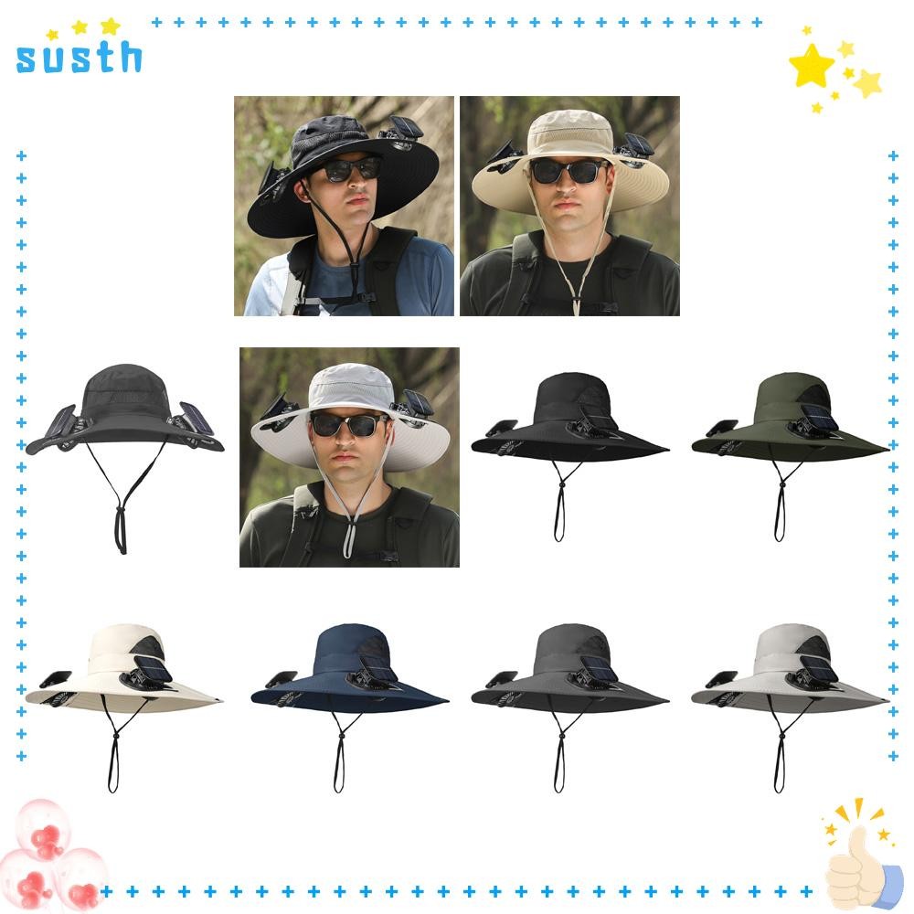 SUSTH หมวกพัดลมขับเคลื่อน ปรับได้ ป้องกันUV ระบายอากาศ เหมาะสำหรับฤดู ...