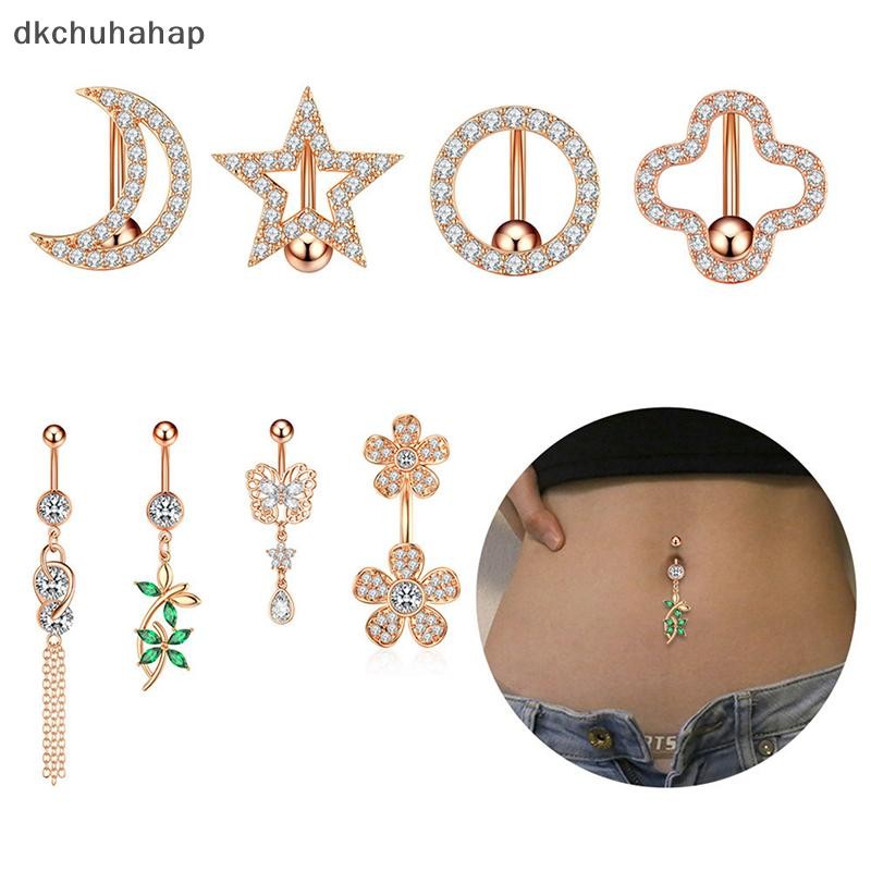 [DKC] 1 ชิ้นเซ็กซี่ Inverted Rod Four-leaf Clover Belly ปุ่มแหวน Dangle ...