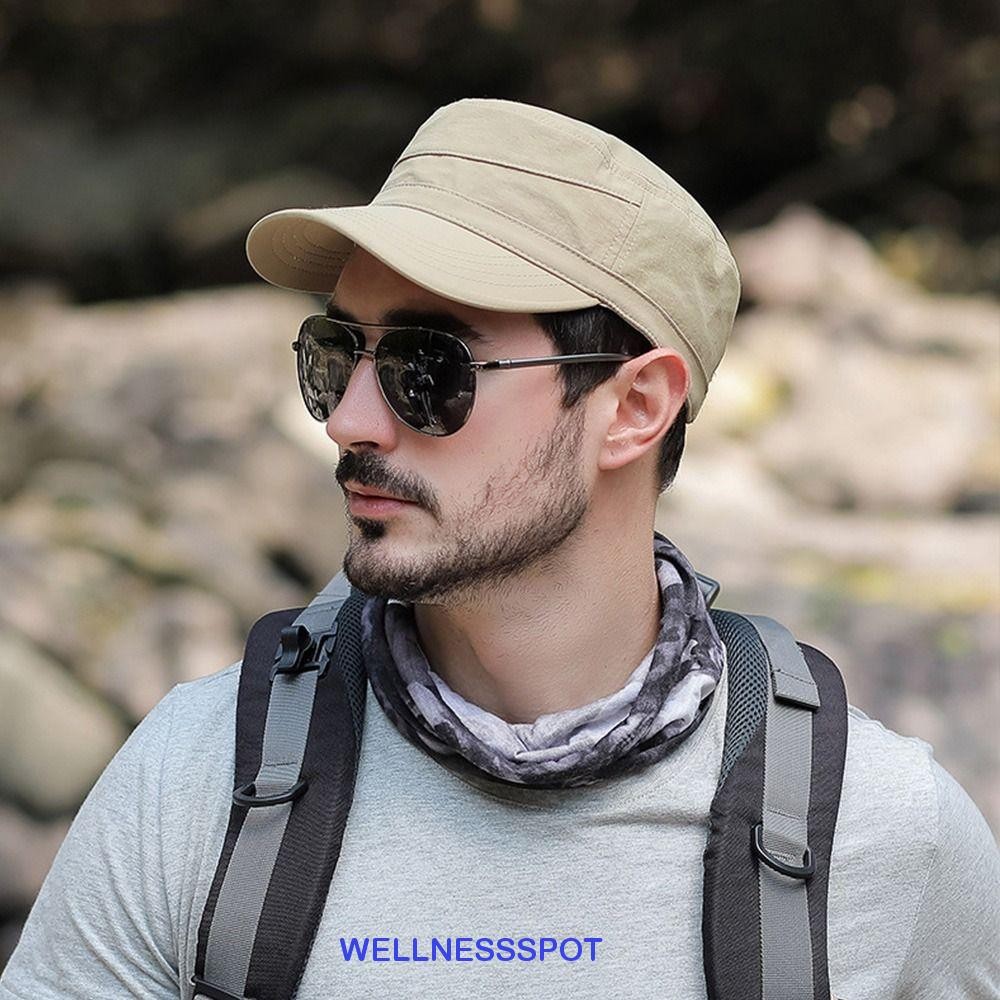 Wellnessspot หมวกทรงแบน, หมวกแหลมแบนสีทึบแบบปรับได้, แฟชั่นผ้าฝ้ายเดินป่ากลางแจ้งผู้ชายหมวกกัน ...