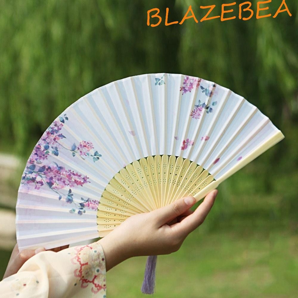 Blazebea พัดลมพับ, ไม่มีพัดลมอุปกรณ์ประกอบฉากด้ามจับไม้ไผ่เปลี่ยนรูป, มือถือย้อนยุคสไตล์โบราณ ...