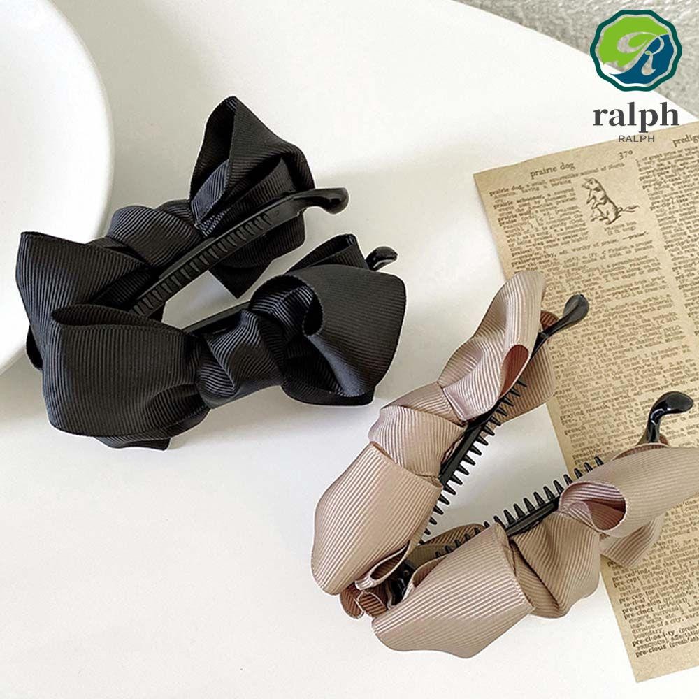 Ralph Banana Clip Vintage Sweet Fabric Bow สีทึบอารมณ์สไตล์เกาหลีคลิป ...
