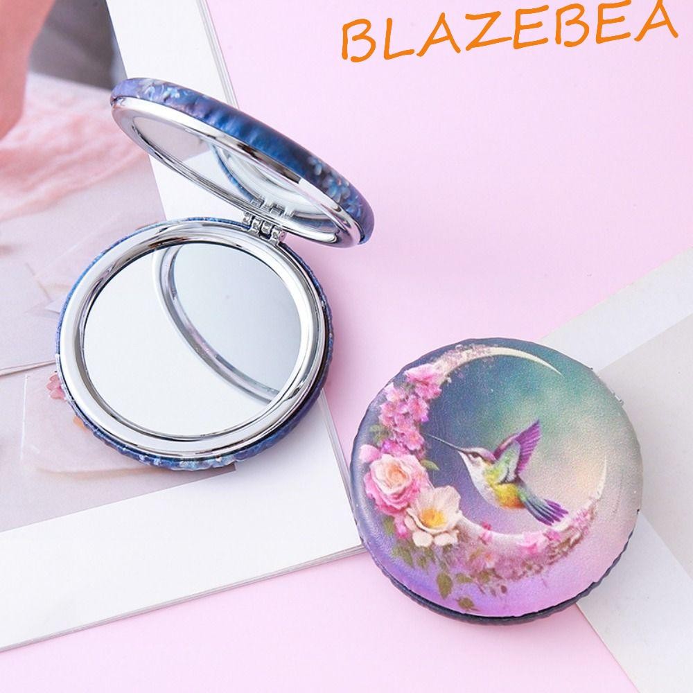 Blazebea กระจกเครื่องสําอางพับได้, กระจกกระเป๋าทรงกลมผีเสื้อดอกไม้, INS Bird กระจกสองด้าน Mini ...