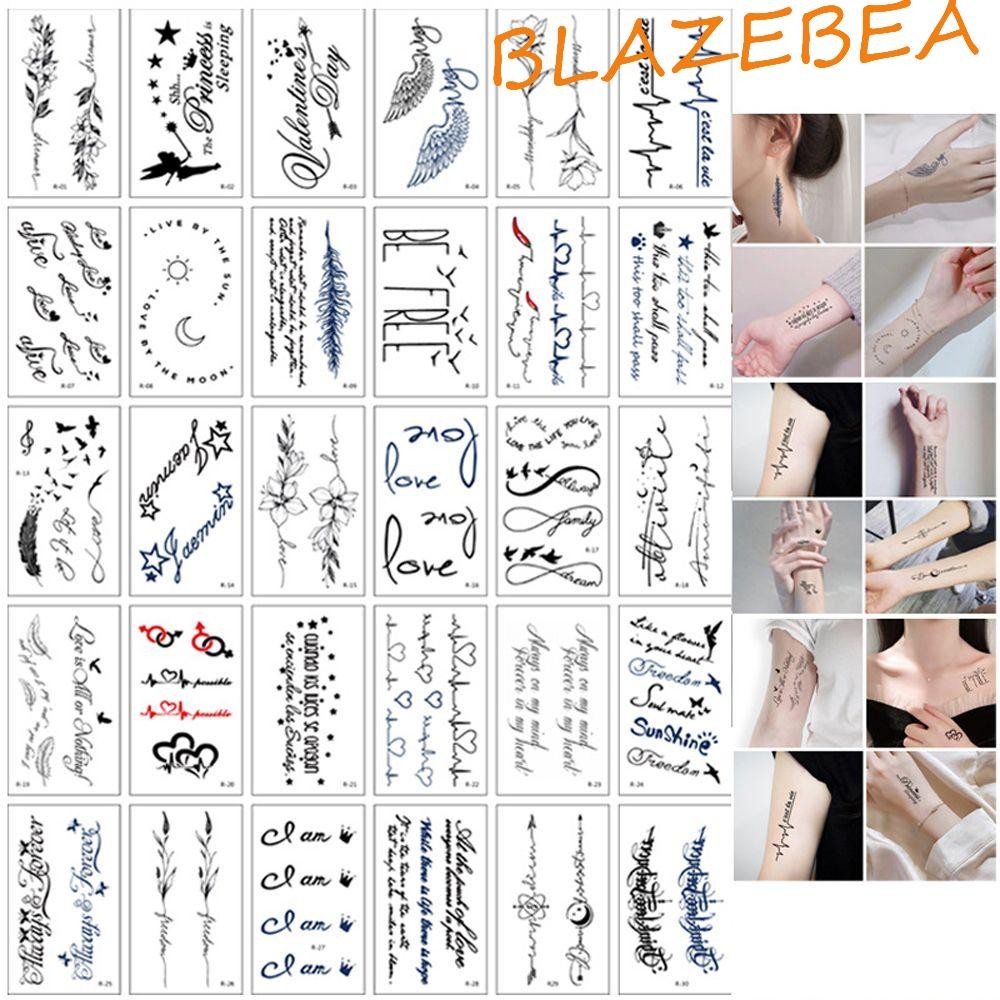 BLAZEBEA สติ๊กเกอร์รอยสักชั่วคราวกันน้ํา DIY Tatouage Temporraire สีดําจีนทิ้งตัวอักษรภาษาอังกฤษ ...