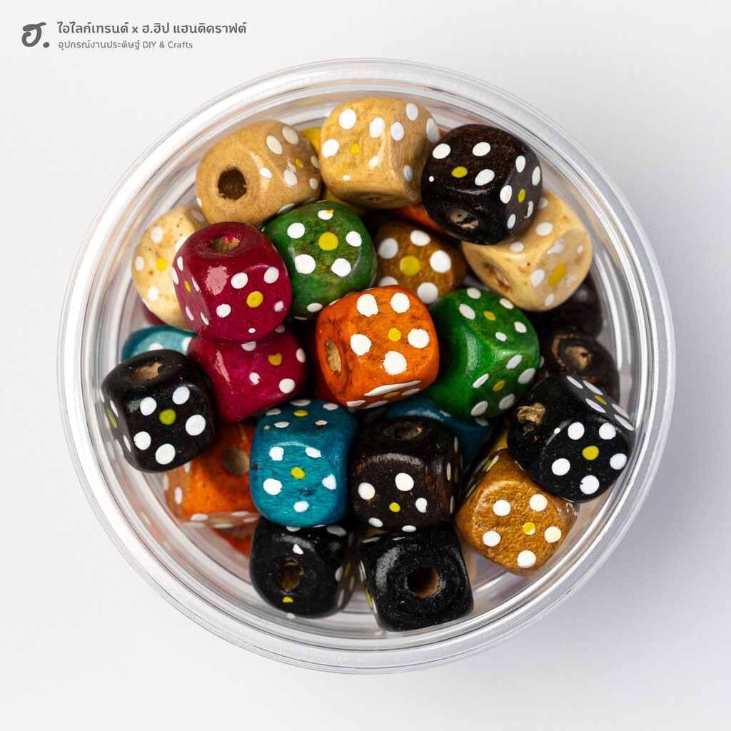 ลูกปัดไม้แท้ ทรงลูกเต๋าลายจุดคละสี Polka Dot Wood Cube | Shopee Thailand