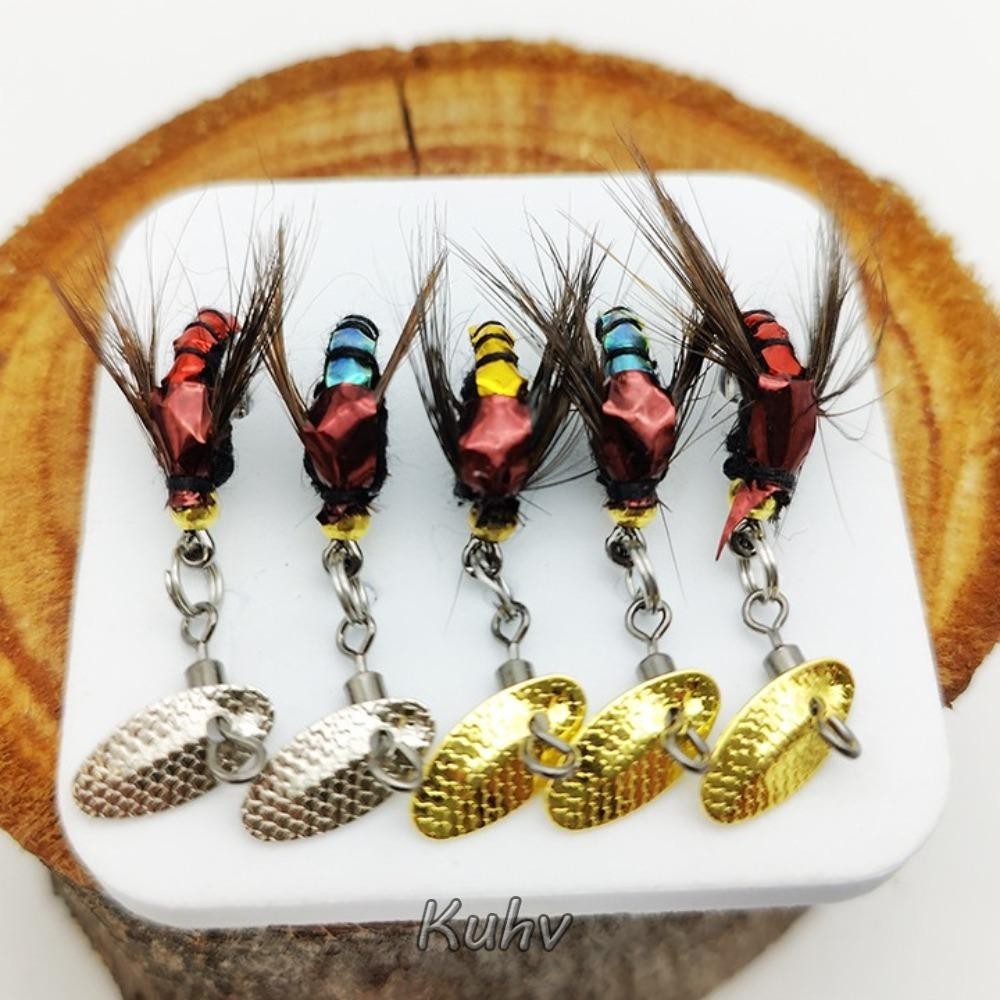KUHV 1/5PCS Bionic Fly Fishing Bait, Spinner เหยื่อตกปลา Fly Kit ปลาเท ...