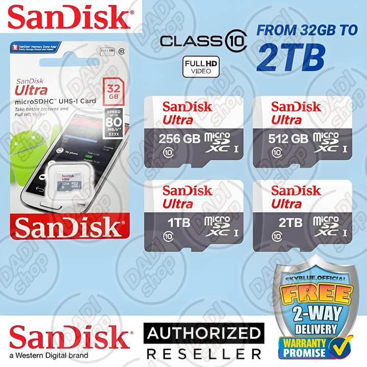 SanDisk Ultra Micro SDCard 120mbs 32GB 64G 128GB 256GB 512GB 1TB 2TB Class10 โทรศัพท์ กล้องวงจร ...