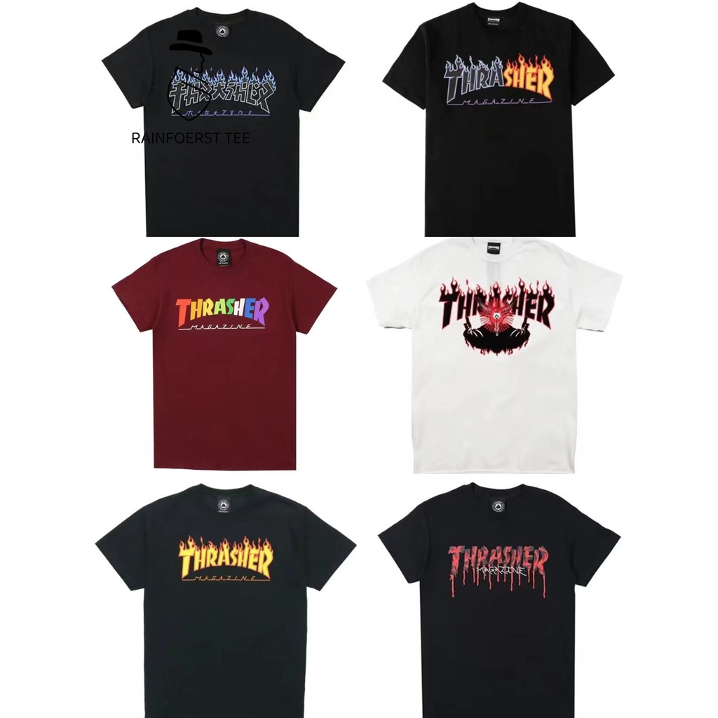เสื้อยืด Thrasher Fire ยูนิเซ็กซ์ คอกลมแขนสั้น ทำจากผ้าฝ้ายแท้ ทรงหลวม ...