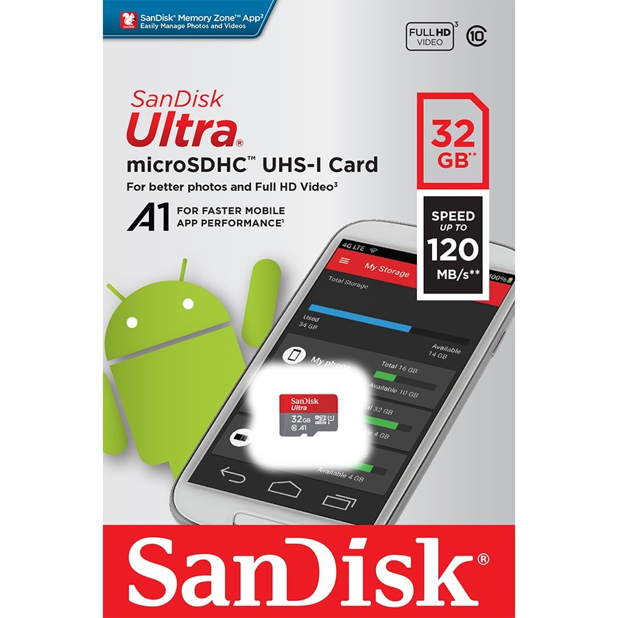 SANDISK Ultra Micro SDcard แท้ 32GB (120MB)A1 C10 U1 UHS-I Memory card โทรศัพท์ แท็บเล็ต กล้อง ...