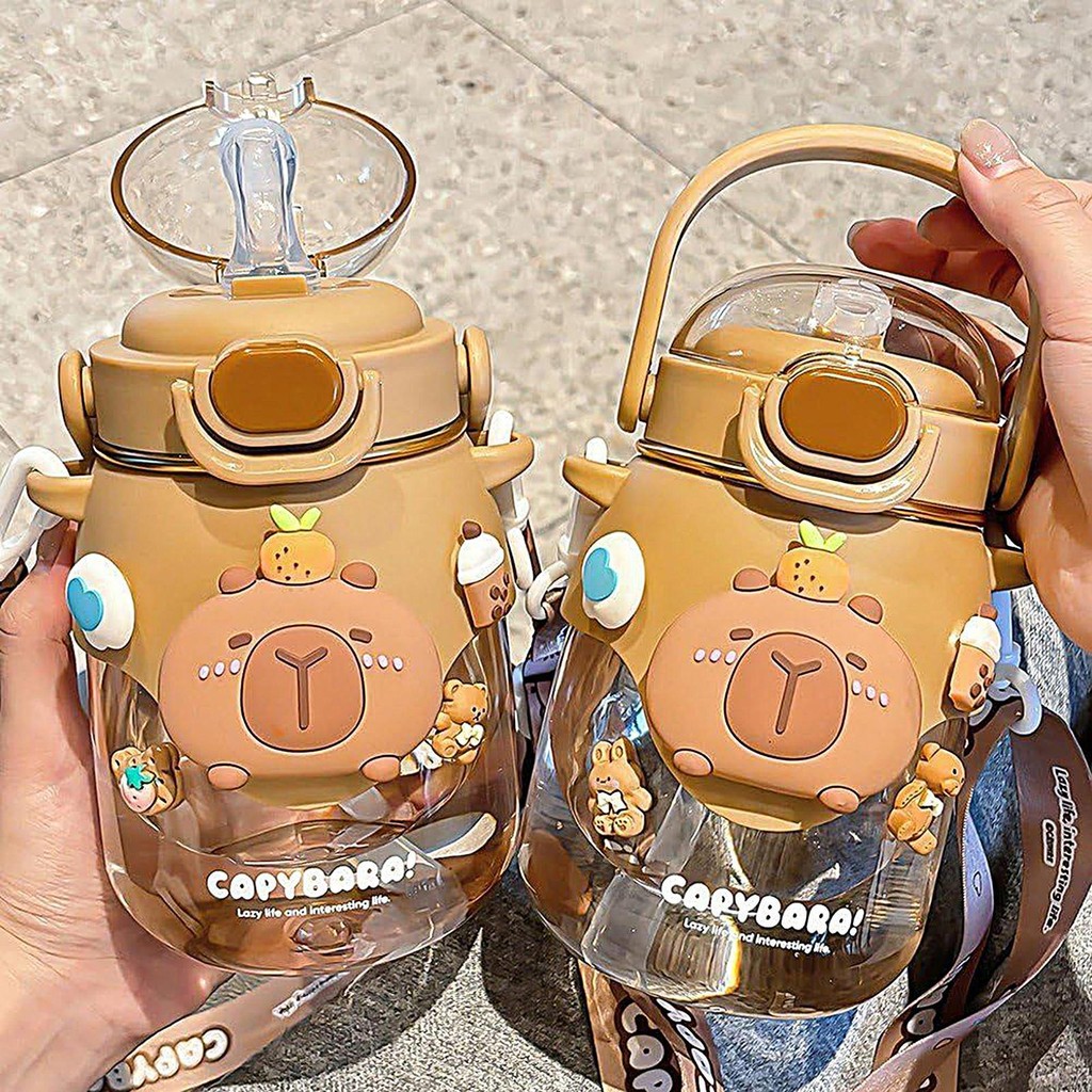 Botol Air Capybara ถ้วยน้ําขนาดใหญ่-ความจุถ้วยดื่มคู่ล็อคสะดวกจับถ้วย ...