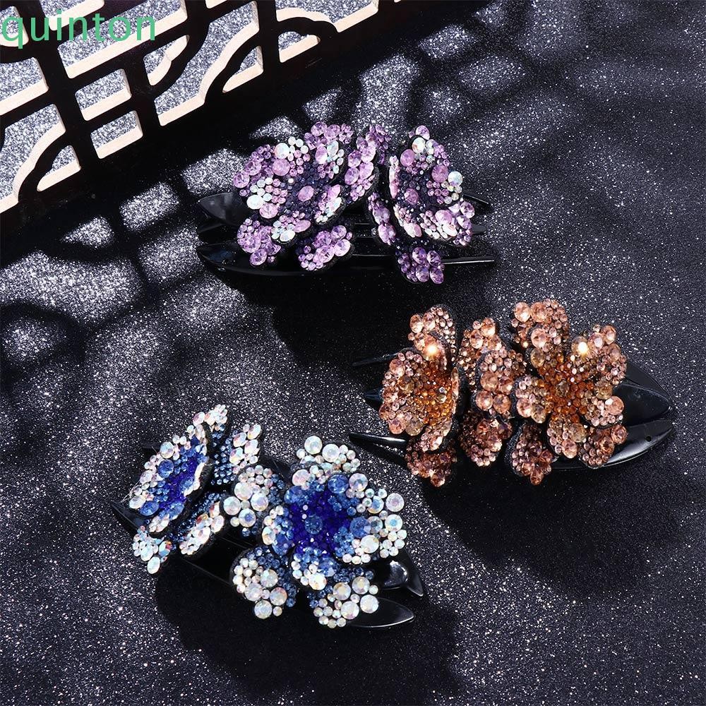 QUITON ผู้หญิงผม Claw Back Of Head Retro สีสันลื่น Rhinestone Simple ...