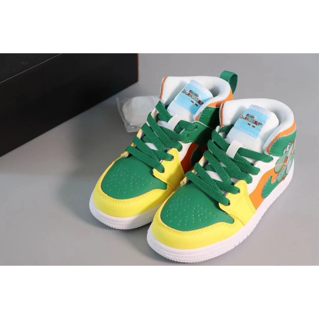 รองเท้า NIKE Air Jordan 1 Super Mario สำหรับเด็ก 2024 รุ่นใหม่ Joe One ...