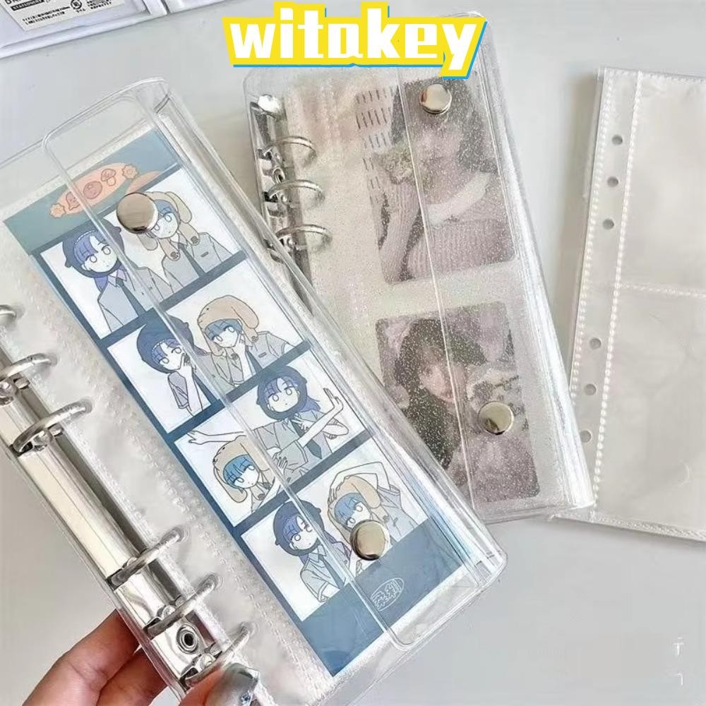 WITAKEY ฝาครอบใบหลวม,ครึ่งเลเซอร์โปร่งใส A6 PVC Notebook Cover, 6 หลุมแคบหัวเข็มขัดคู่ที่ถอดออก ...