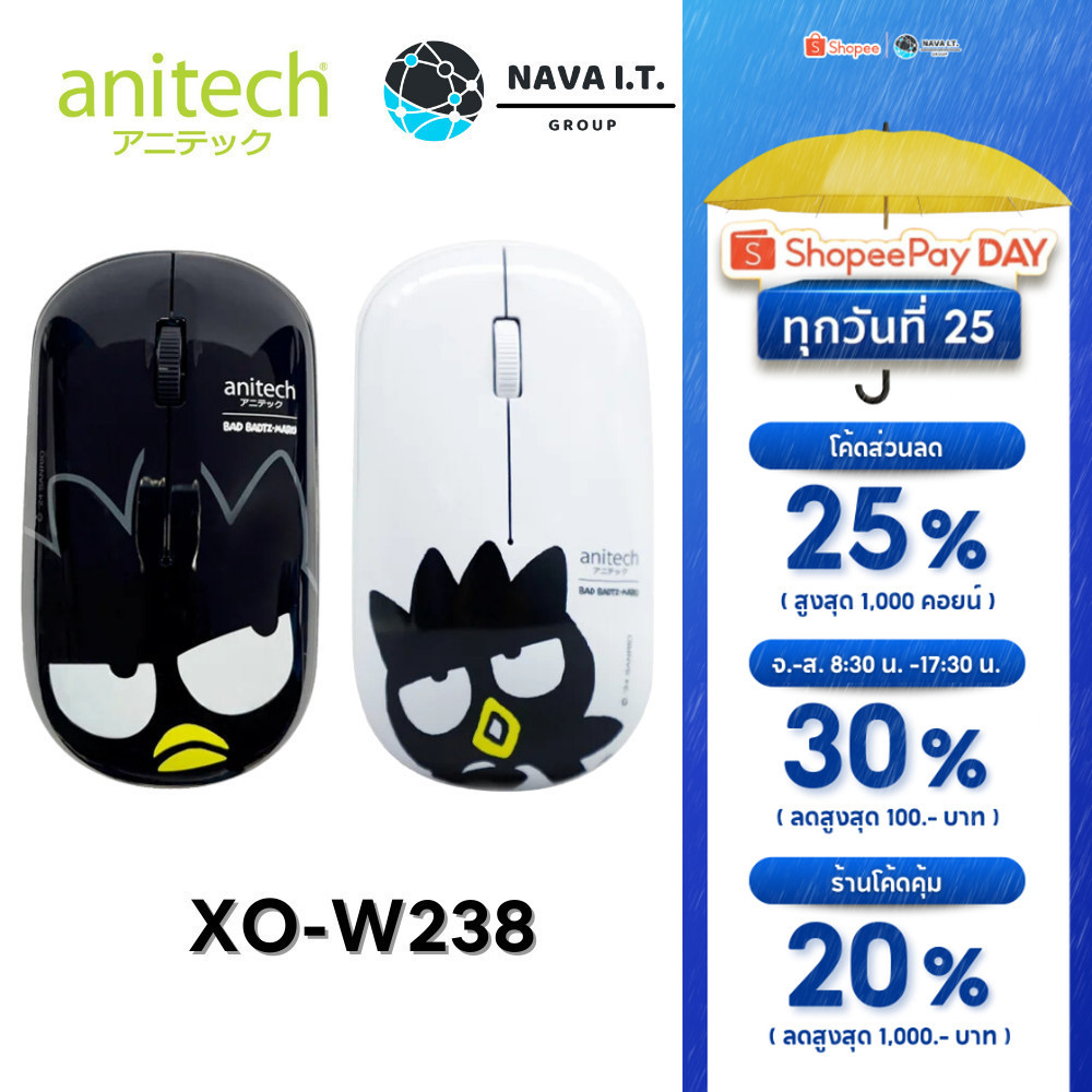 🛵มีส่งด่วน💨 ANITECH X SANRIO XO-W238 WIRELESS MOUSE SILENT CLICK เมาส์ ...