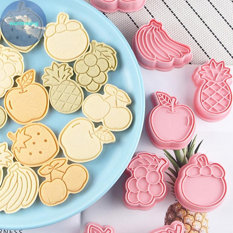 Warmwing 8 ชิ้นการ์ตูนผลไม้คุกกี้ Embosser แม่พิมพ์ 3D Frosting Fondant พลาสติกคุกกี้กดแม่พิมพ์ ...