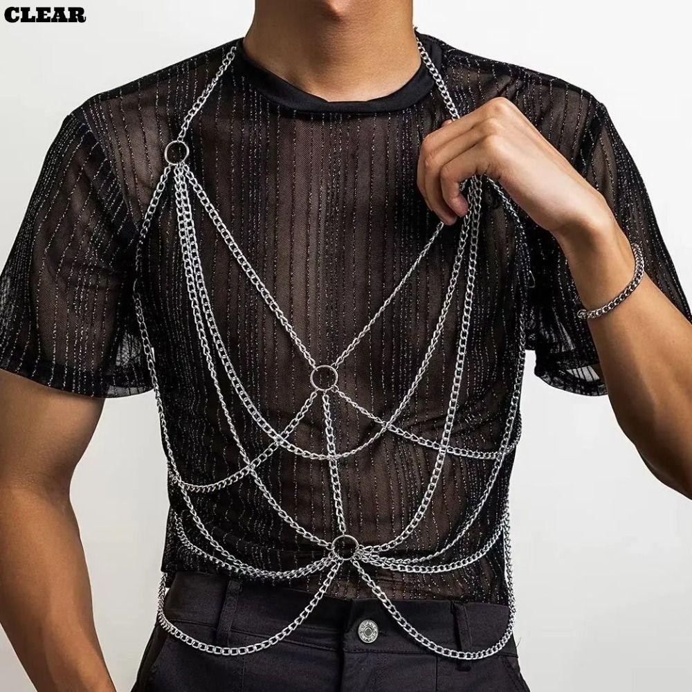 Body Cross Chain, วัสดุอลูมิเนียม สีเงิน Multilayer Circle Chain, สไตล์ ...