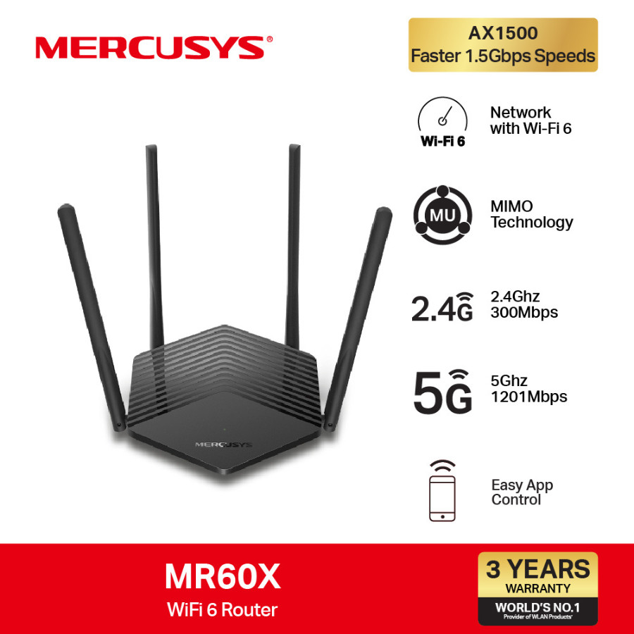 MERCUSYS MR60X Router Wi-Fi 6 AX1500 Faster 1.5 Gbps Speeds 1201Mbps ...