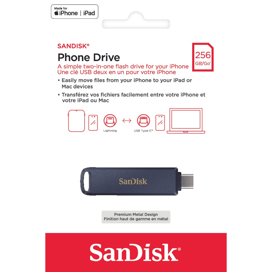 SANDISK แฟลชไดร์ฟ OTG PhoneDrive 256GB flashdrive Lightning and Type C ...