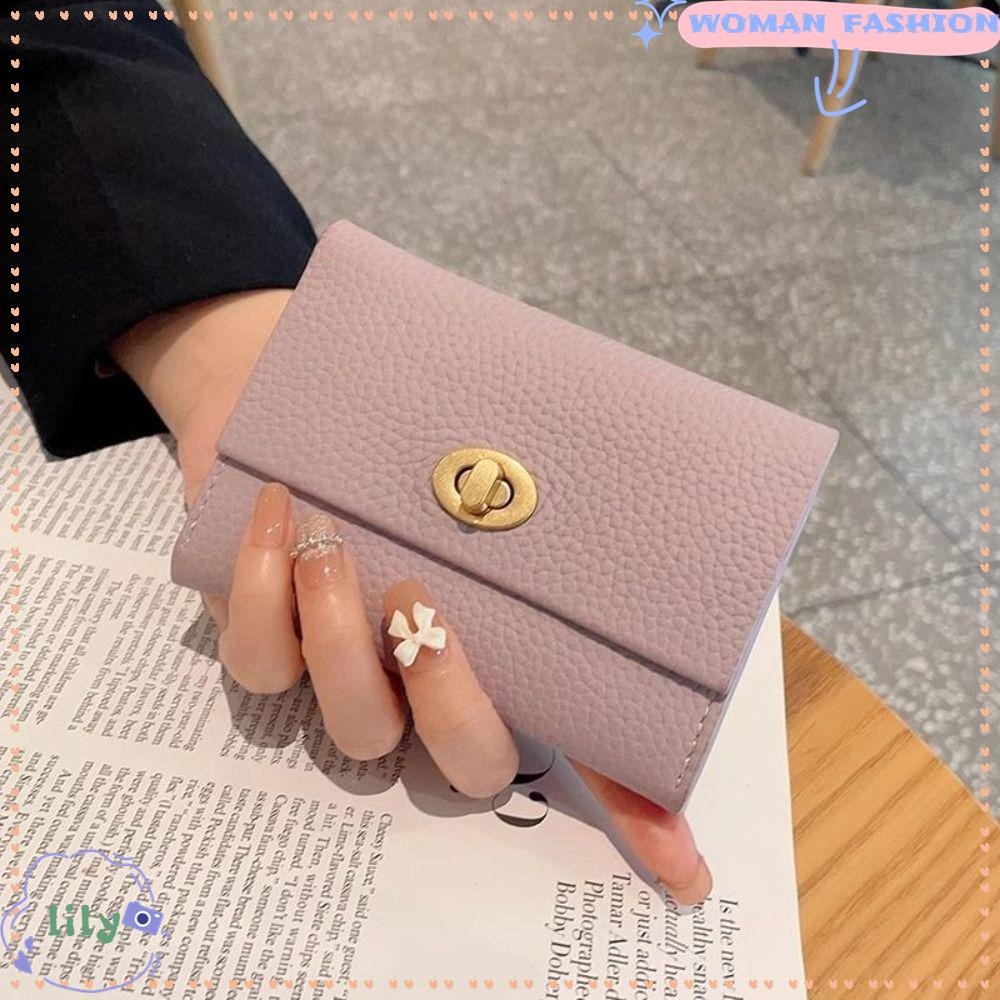 LILY กระเป๋าใส่เหรียญสั้น, INS สไตล์ 2 พับบัตรเครดิต Holoder, Mini PU หนัง Retro กระเป๋าสตางค์ ...