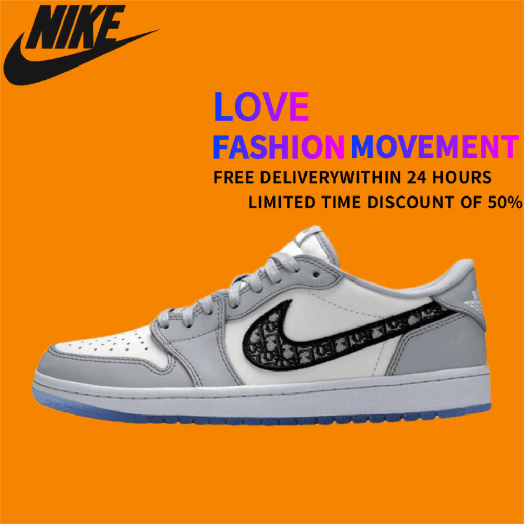 รองเท้าผ้าใบ DIOR x Jordan Air Jordan 1 Low Gang สีขาว Ash ของแท้ 100% ...
