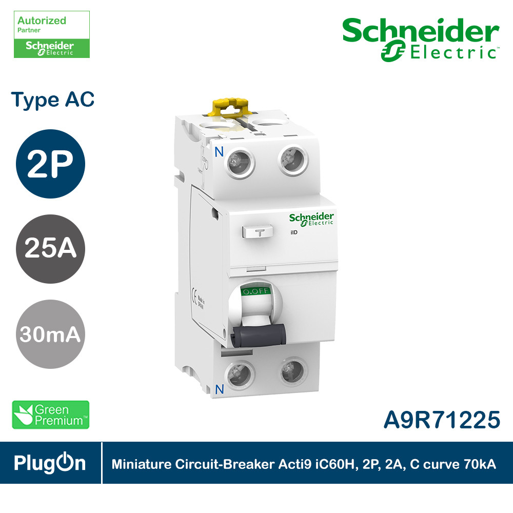 Schneider Residual Current Circuit Breaker (RCCB) Acti9 iID 2P 25A AC Type 30mA | A9R71225 ...