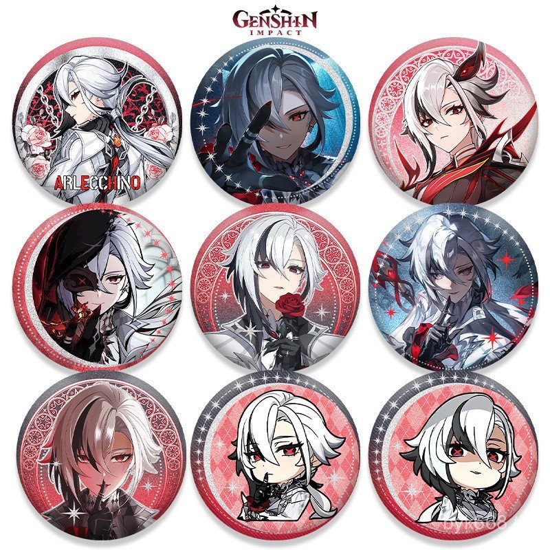 ยอดนิยม Arlecchino เบจแฟลชคู่ Genshin Impact สินค้าเซอร์เวนท์ สีเงินกล ...