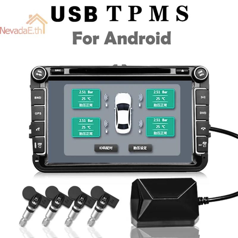 ND USB Android TPMS ระบบตรวจสอบความดันยางจอแสดงผลระบบเตือนภายในภายนอก 4 เซ็นเซอร์สําหรับรถยนต์ ...
