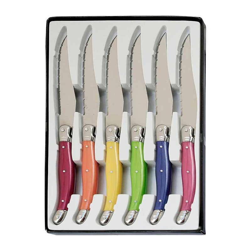 6-8pcs Laguiole Steak Knives Rainbow Dinner Table Knife Stainless Steel ...