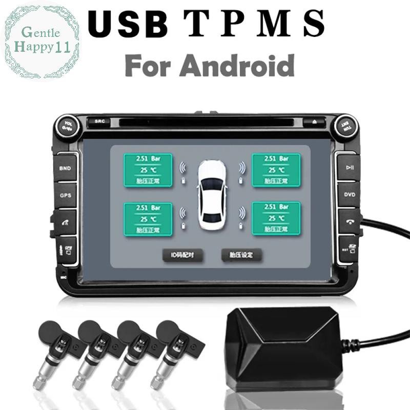 GentleHappy USB Android TPMS ระบบตรวจสอบความดันยางจอแสดงผลระบบเตือนภายในภายนอก 4 เซ็นเซอร์ ...