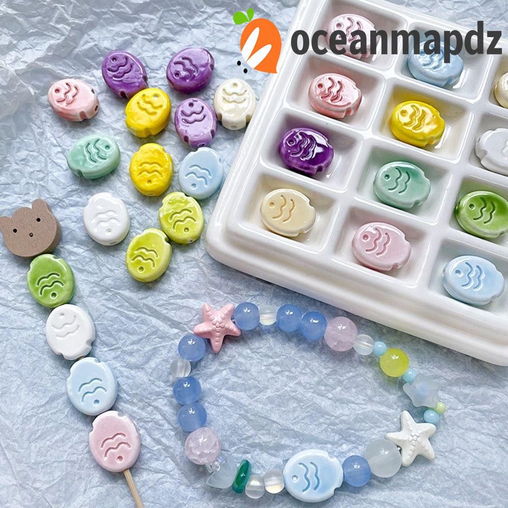 OCEANMAPDZ 10 ชิ้น Taiyaki ลูกปัดเซรามิก ดีไซน์การ์ตูน Fish Shape Spacer สำหรับHairpin Handmade ...