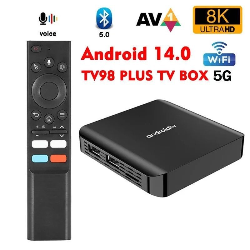 กล่องทีวี TV98 ATV Plus Android 14 Quad Core 5G Dual Wifi พร้อมแอพทีวี วิดีโอ 8K BT5.0 + 4K 3D ...