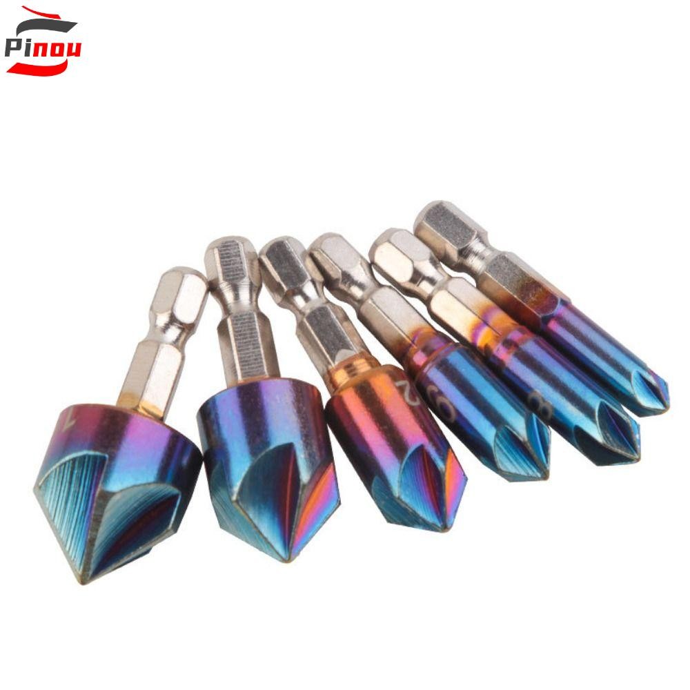 PINOU 6pcs Countersink เจาะบิต, 90 องศา 1/4 Hex Shank Chamfer เจาะ Bits ...