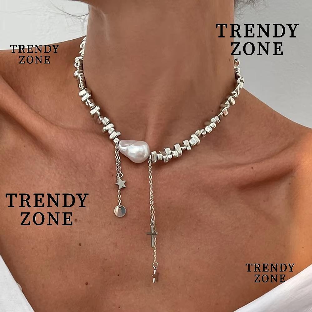 TRENDYZONE สร้อยคอกลีบพู่ทองเลียนแบบPearl Chian Retro ไม่สม่ำเสมอ{lukpat} Star Collarbone Chain ...