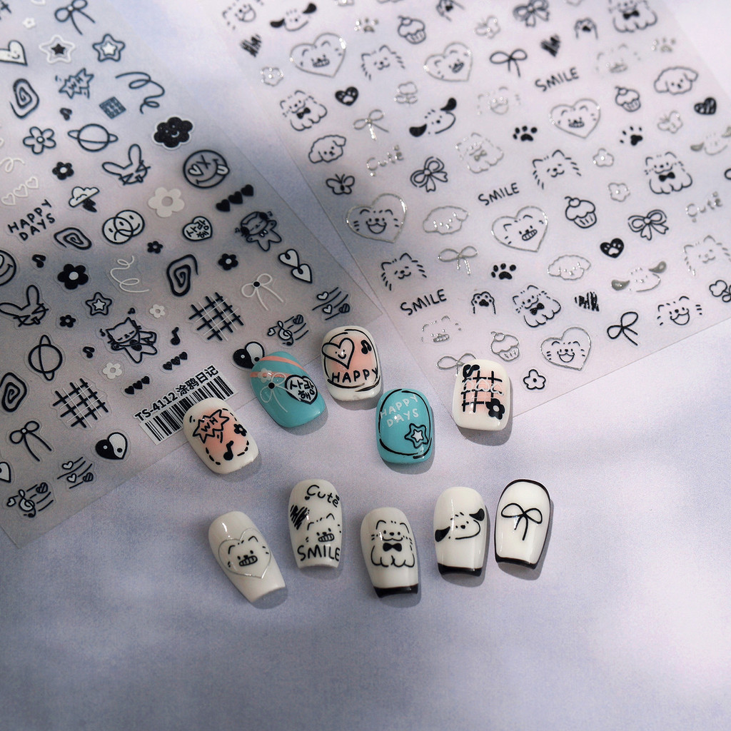 [เหมียว.เซนเซ] สติ๊กเกอร์เล็บการ์ตูนสไตล์เกาหลี TENSOR M1077 ลายเส้น ...