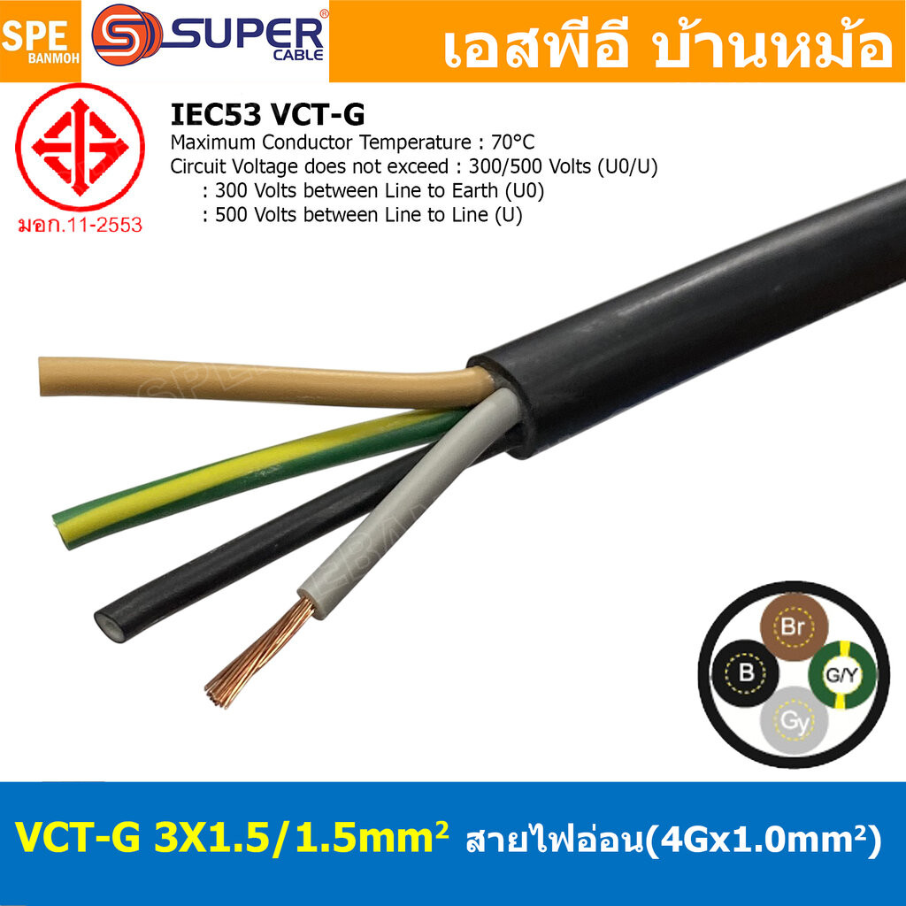 [ 1 เมตร ] S-SUPER VCT-G 3X1.5/1.5 IEC53-G 300/500V สายคอนโทรลและสาย ...