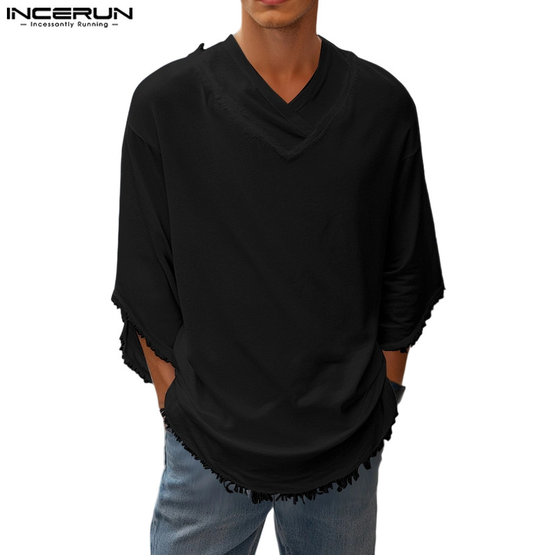 INCERUN เสื้อยืดแขนเจ็ดพู่เนื้อสําหรับผู้ชาย | Shopee Thailand