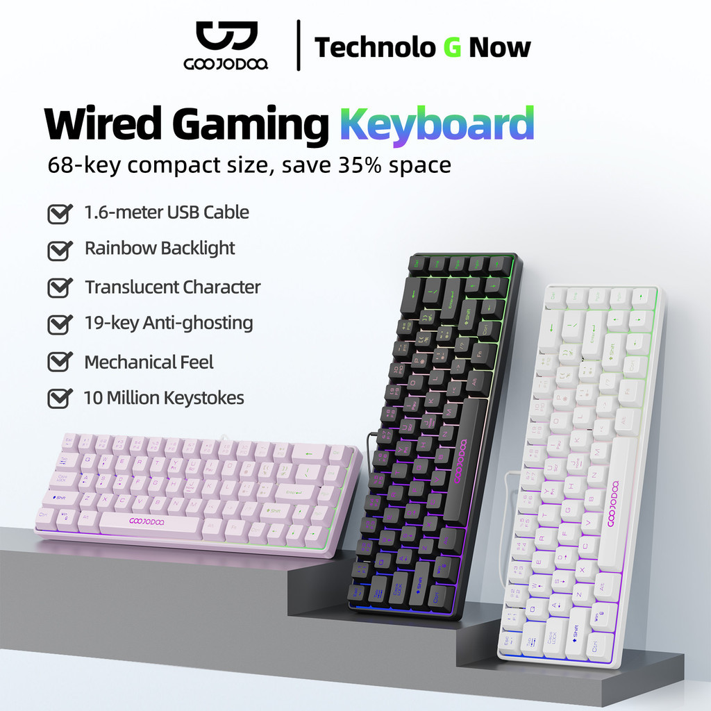 GOOJODOQ Wired Mechanical Keyboard 68 Key Curved Design RGB ...