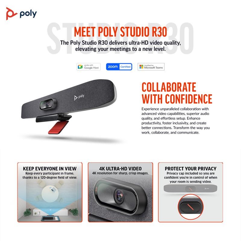 Polycom Poly Studio R30 Webcam 4K All-in-One Video Conference System ...