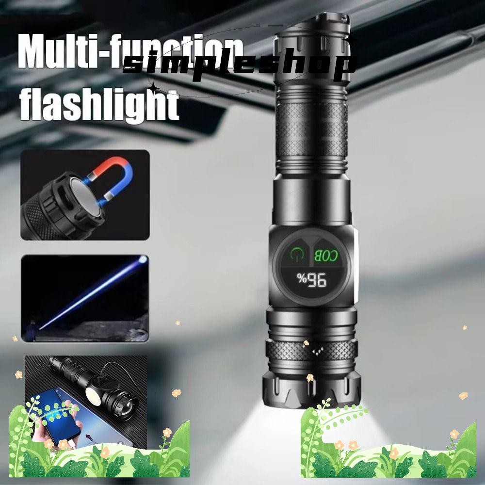 SIMPLESHOP ไฟฉาย LED, ไฟข้าง COB พร้อมจอแสดงผล USB ชาร์จไฟฉาย, แบบพกพาเลเซอร์สีขาวซูมฟังก์ชั่น ...