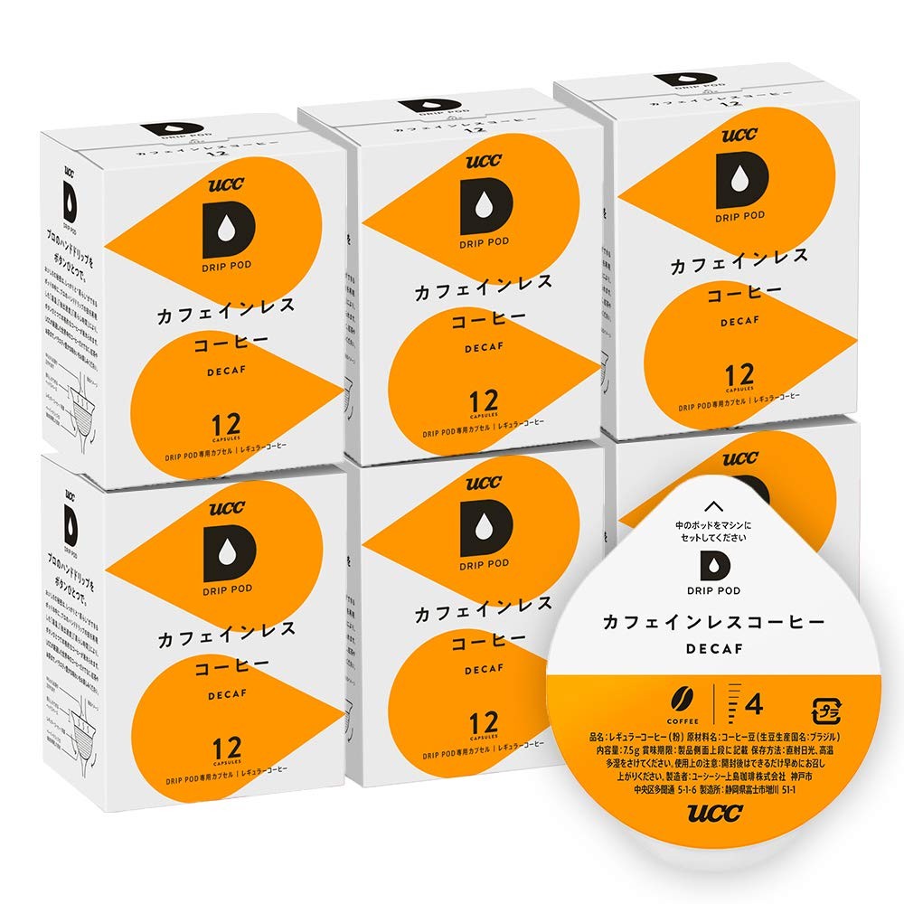UCC Drip Pod Decaf Coffee Capsules - 12 cups x 6 boxes - Decaffeinated ...
