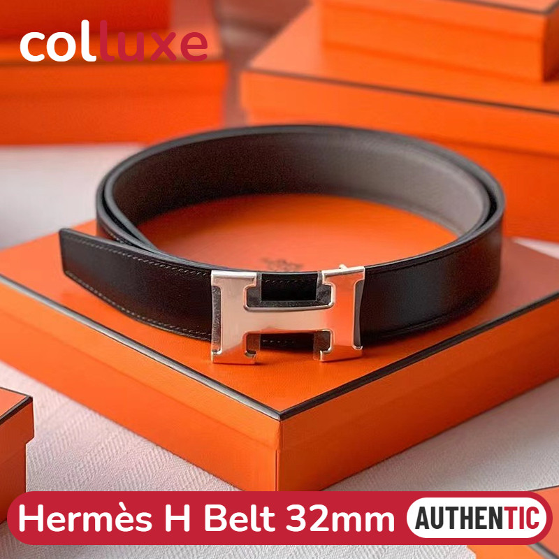 แอร์เมส Hermes H belt buckle & Reversible leather strap 32 mm เข็มขัดบุรุษ Full set | Shopee ...