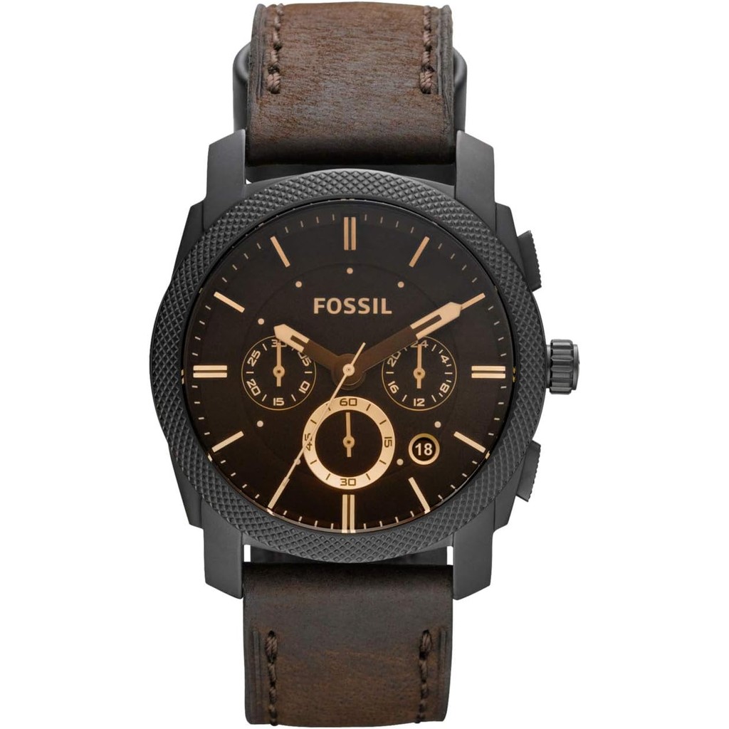 Fossil Men's Machine Quartz Stainless Steel and Leather Chronograph Watch, Color: Black, Dark ...