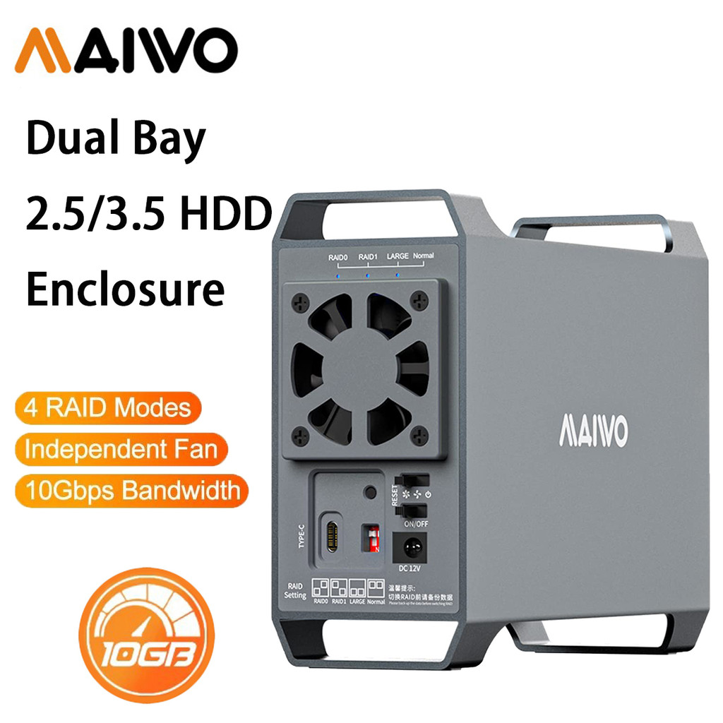 MAIWO Dual Bay RAID Enclosure สําหรับ 2.5/3.5 "SATA HDD พร้อมพัดลมระบาย ...