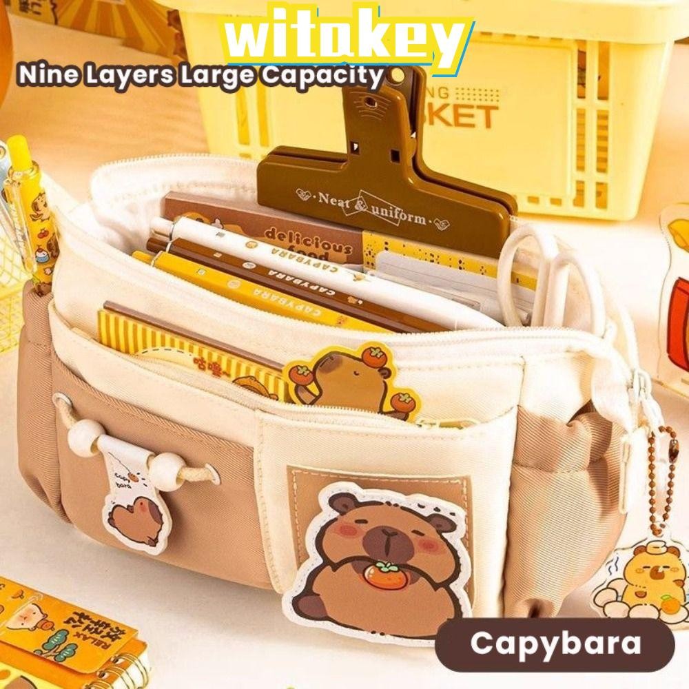 กระเป๋าปากกา WITAKEY, ดินสอพกพาเก้าชั้น, คุณภาพสูงความจุขนาดใหญ่ Capybara เครื่องเขียน Organizer ...
