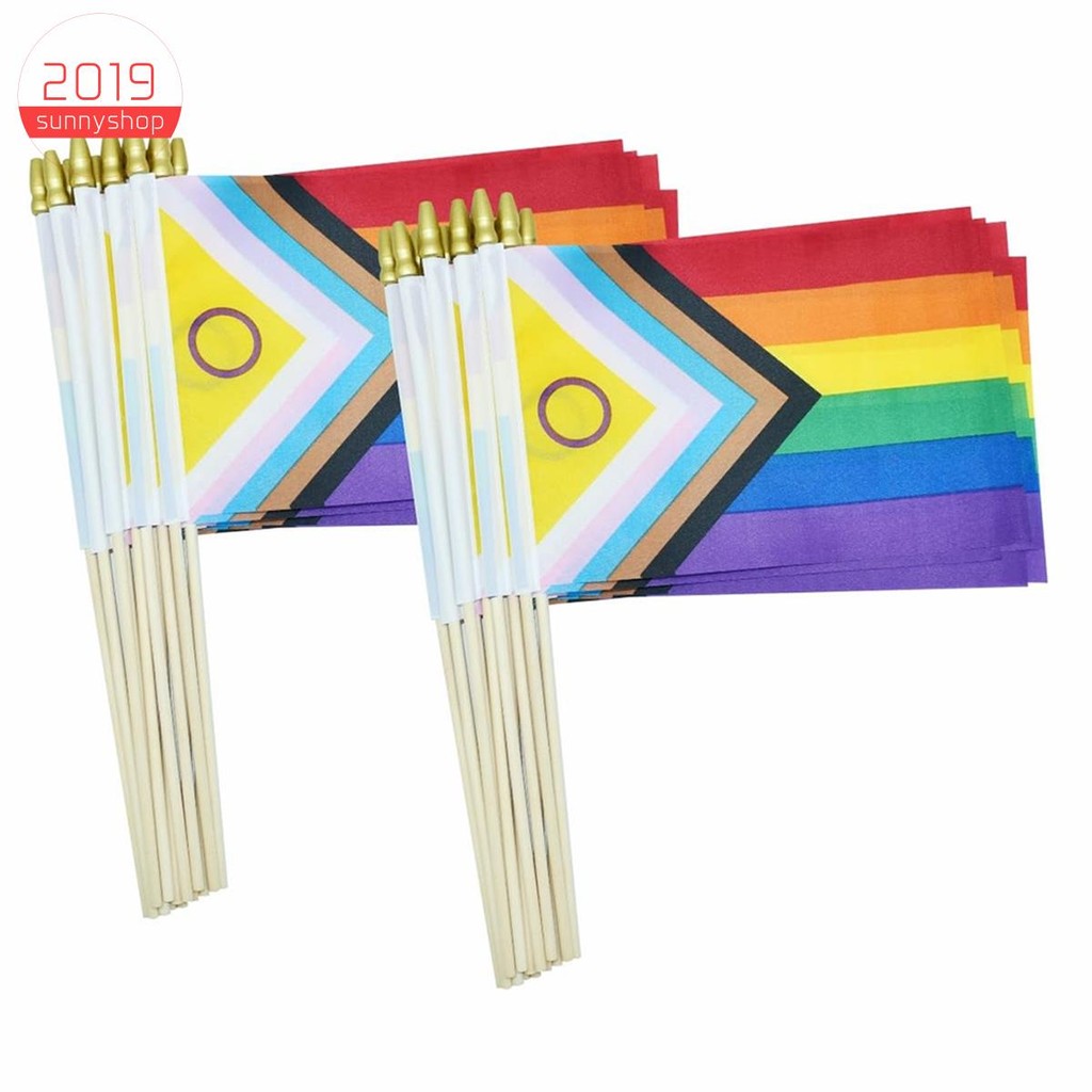 [sunnyshop2019]50 แพ็ค Intersex Progress Pride Stick Flag ขนาดเล็กมินิ ...