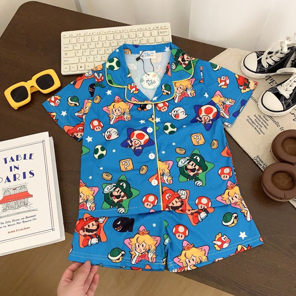 PANG KIDS ชุดนอนเด็ก mario ลูกชายใส่ได้ลูกสาวใส่ได้ 0678 | Shopee Thailand