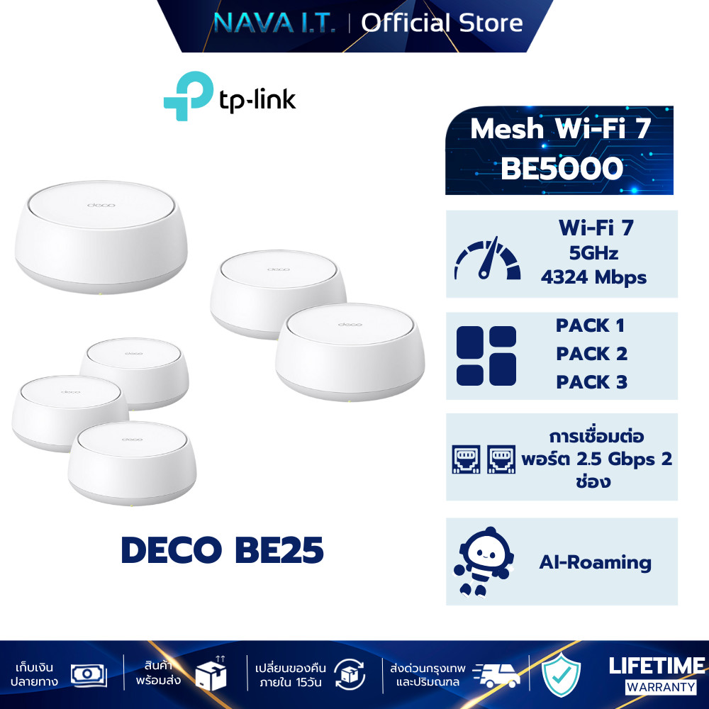 TP-LINK DECO BE25 (PACK 1) (PACK 2) (PACK 3) BE5000 WHOLE HOME MESH WI-FI 7 SYSTEM รับประกันตลาด ...