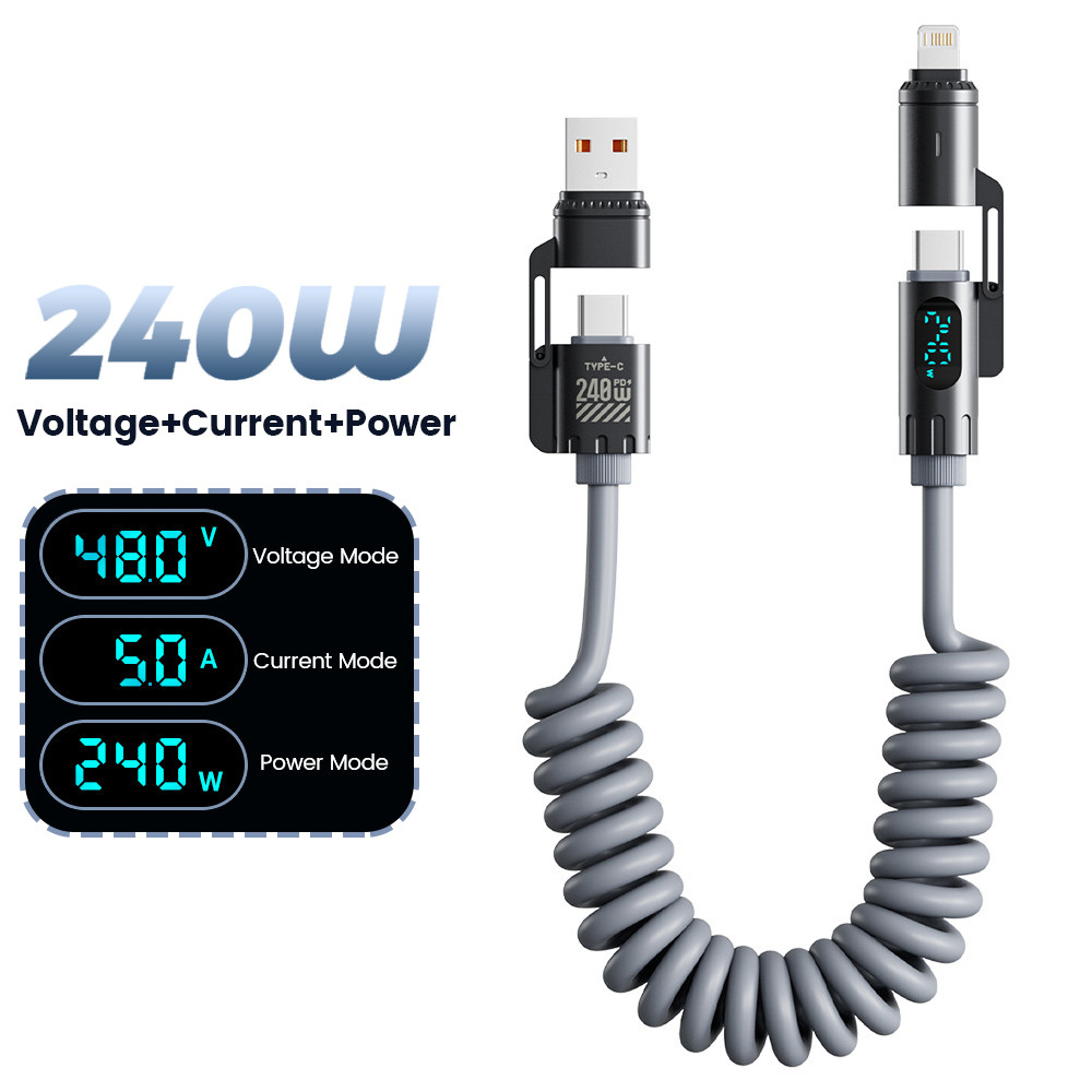 240W 4 In 1 Super Fast Charging Digital Spring Data Cable เหมาะสําหรับ ...