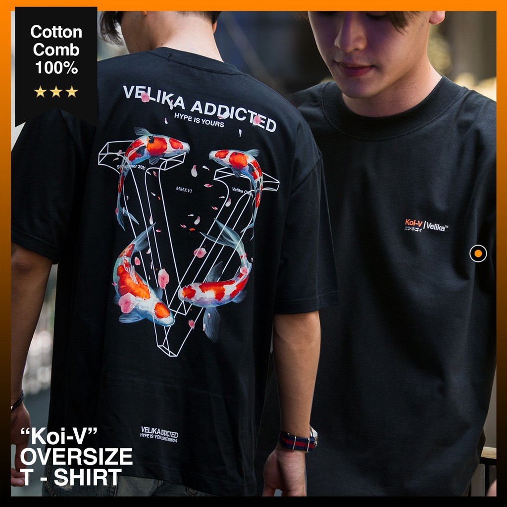Velika Addicted Koi Fish Print เสื้อยืดคอกลมผ้าฝ้าย Cotton 100% ...