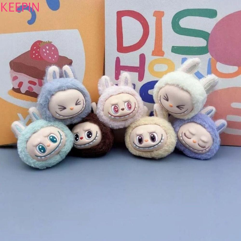 KEEPIN Labubu Head Keyring,นุ่มการ์ตูน Labubu Doll พวงกุญแจตุ๊กตา ...