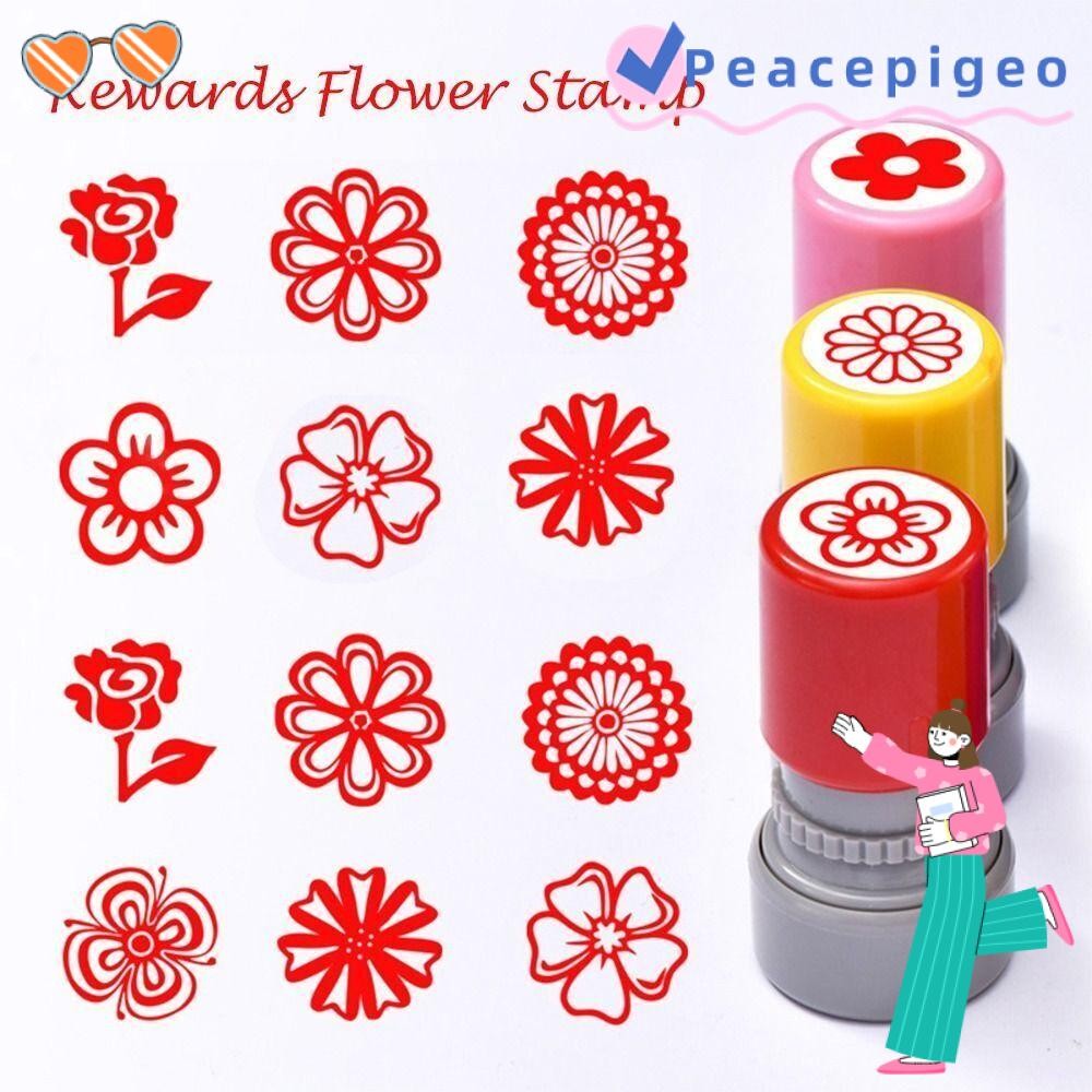 PEACEPIGEO ของเล่นวาดภาพ DIY, แสตมป์ดอกไม้สุ่มงานฝีมือ, การ์ตูนพลาสติกหมึกด้วยตนเองครูรีวิว ...